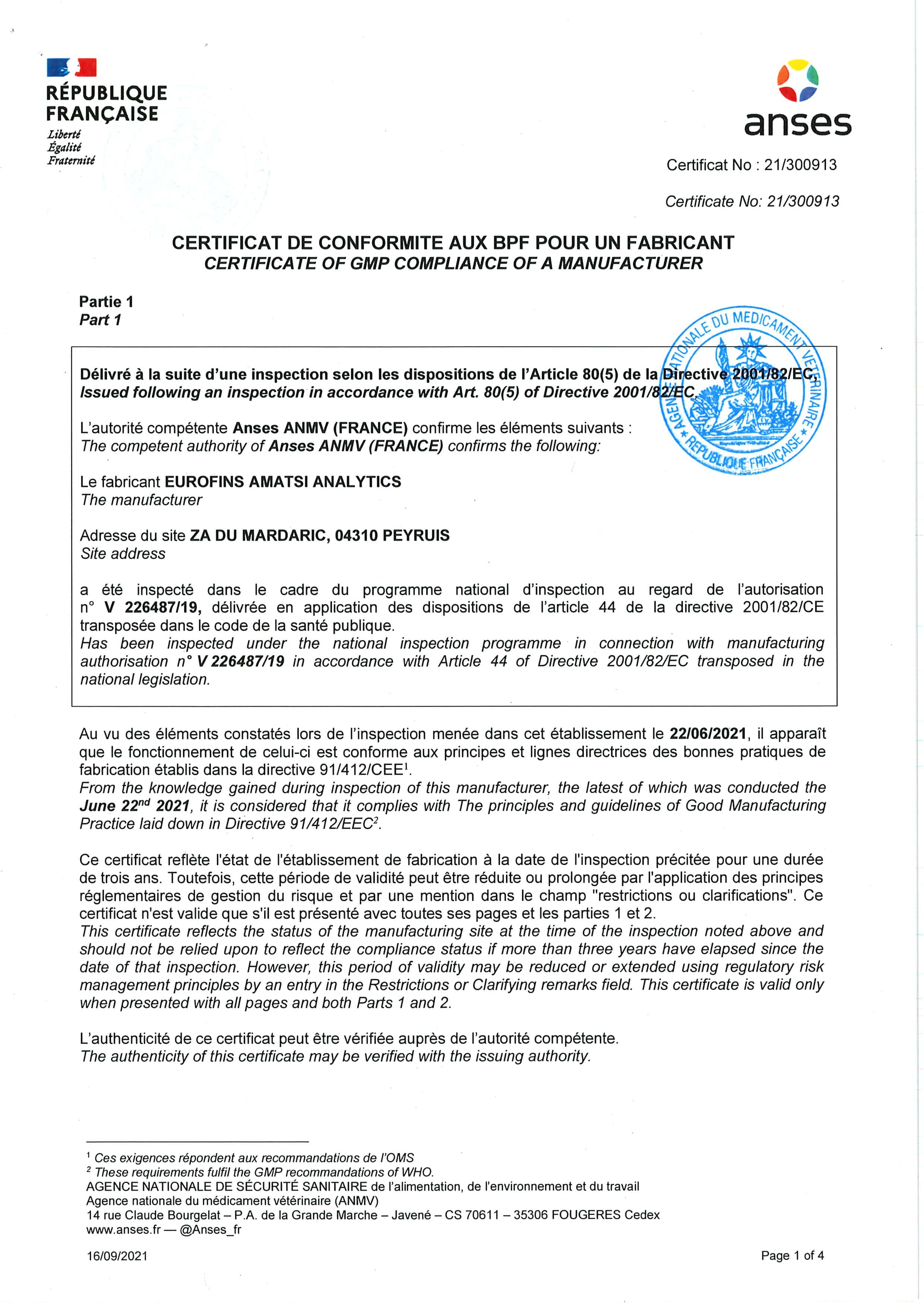 Certifications et accréditations - Eurofins BPT France - Eurofins France Certifications et accréditations - Eurofins BPT France - Eurofins France